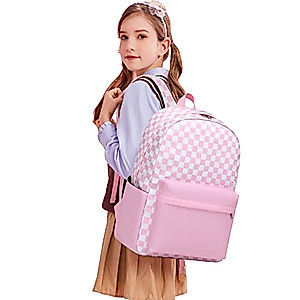 Sunborls Teen Girls Large Capacity Bookbags Backpack with Lunch Box and Pencil Case 3pcs Back To School Backpacks Gift（Plaid Pink）