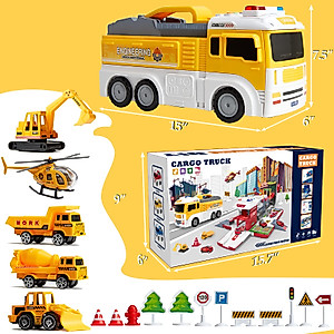 Itcaoseklu Race Track Car Cargo Truck Toy, Engineering Truck with Sound and Light,Vehicle Toy Gift for 3 4 5 6 7 8 Year Old Kids Boys Girls