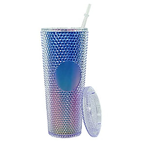 EVERGLITTER 24oz Studded Tumbler with Lid and Straw Blue,Double Wall Plastic Studded Cups with Lid Leak Proof,BPA-FREE,24 oz Insulated Water Tumbler with Straw,Cold Tumbler Gifts for Women