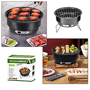 10" Portable Round Barbecue BBQ Charcoal Grill with Handle for Outdoor Home Kitchen BBQ Picnic Camping