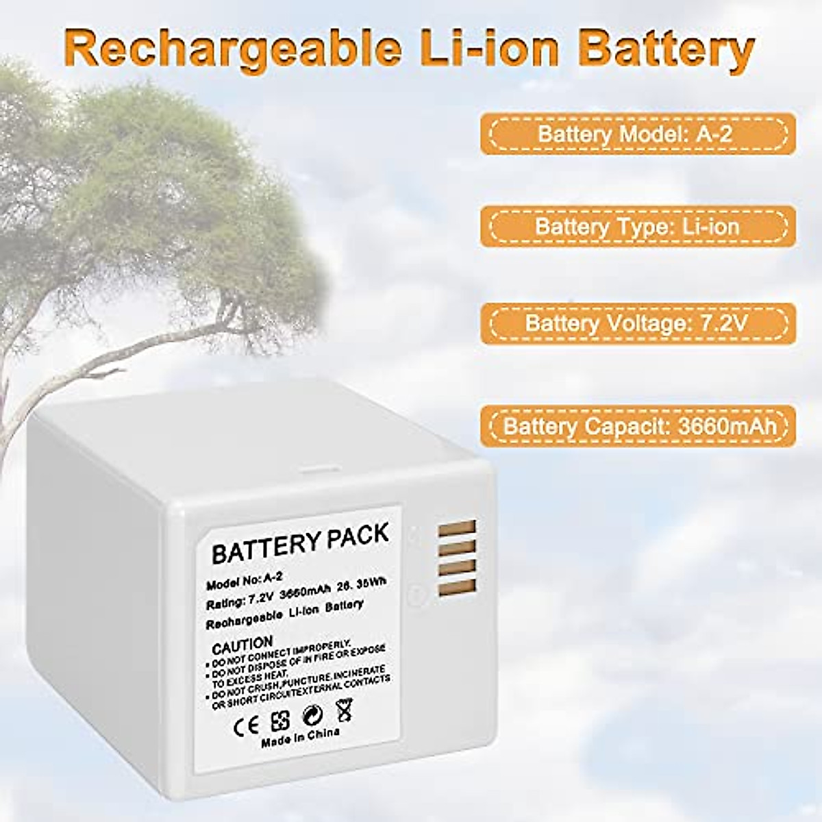 BORTENG Rechargeable Battery for Arlo Go(VMA4410) Camera, Upgraded Replacement Battery 2 Pack 3660mAH 7.2V 26.35WH (for Arlo Go)