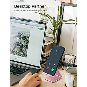 Tobeoneer Cell Phone Stand Holder Aluminum Desktop Solid Universal Desk Stand for iPhone 13 12 11 X 8 7 6 Plus 5 Ipad Mini Tablet Samsung Huawei All Mobile Smart Phone Office Decor (Rose Gold)