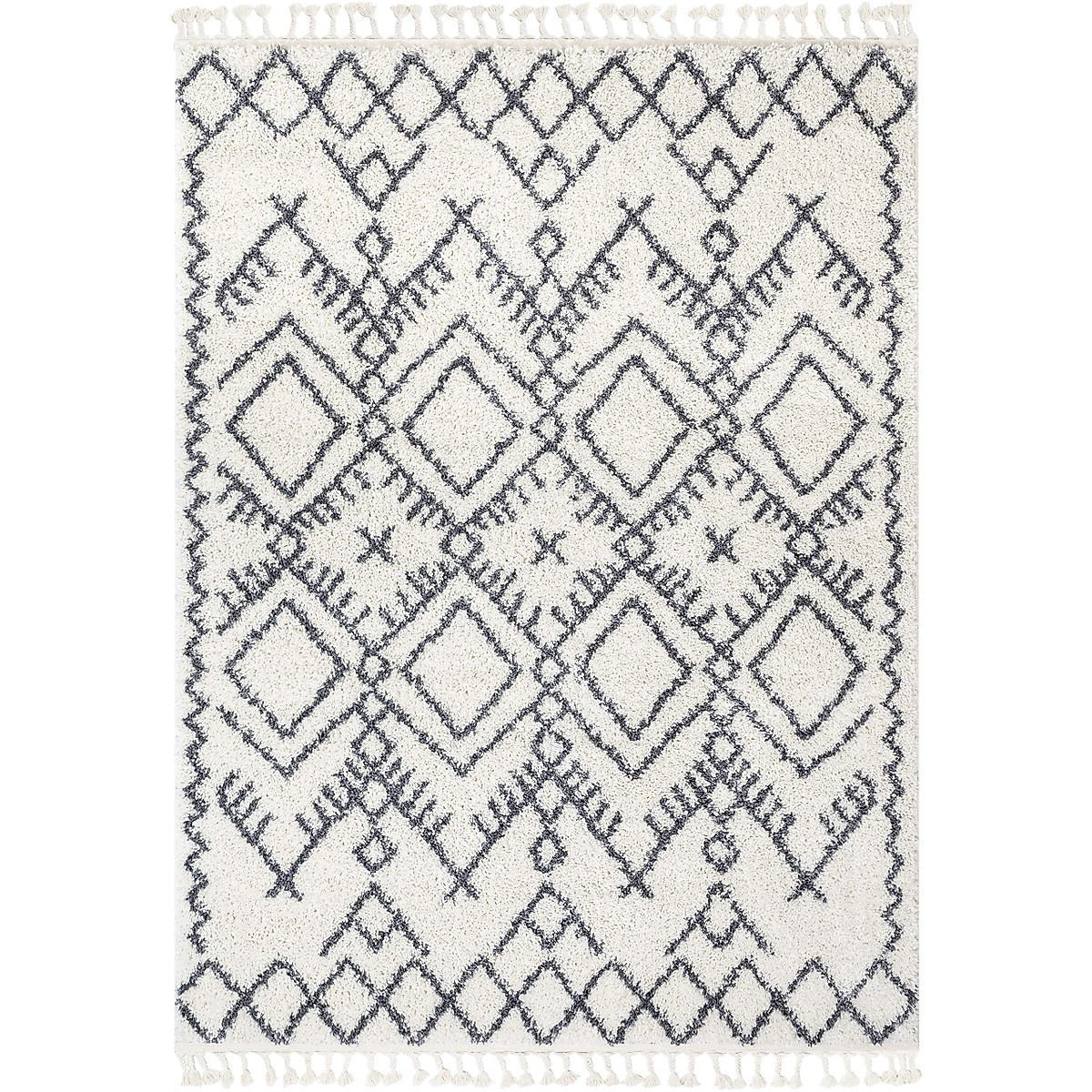 Well Woven Chessa Grey Moroccan Shag Diamond Trellis Pattern Area Rug 7'10" x 9'10"