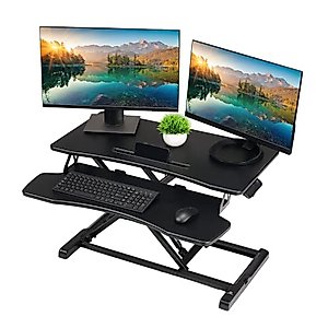 TechOrbits Standing Desk Converter - 32 Inch Adjustable Sit to Stand Up Desk Workstation, MDF Wood, Ergonomic Desk Riser with Keyboard Tray, Desktop Riser for Home Office Computer Laptop, Black 32"