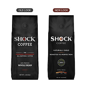 Shock Coffee - Bold all Arabica Med-Dark Roast Whole Bean, Fresh Look - Richer Taste, 1 pound