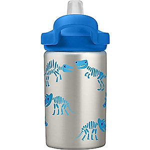 CamelBak Eddy+ Kids Water Bottle, Stainless Steel with Straw Cap, 14 oz, Dino Bones - Spill-Proof When Open, Leak-Proof When Closed