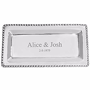 Personalized Rectangular Pearls Serving Tray- Handcrafted, Rectangular Silver Tray, Tray for Whiskey Decanter, Candle Sticks, Vanity Set, Perfume Tray, and Serving Appetizer Plates