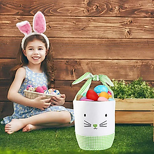 Easter Bunny Basket Bags Rabbit Canvas Toys Bucket Tote Storage Gifts Candies Handbag for Kids