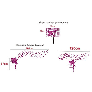 Home Decor Girl Room Fairy Butterflies Stickers for Wall Elves Butterfly Decals for Kids Bedroom DIY Wall Sticker AM164 (Fuchsia)