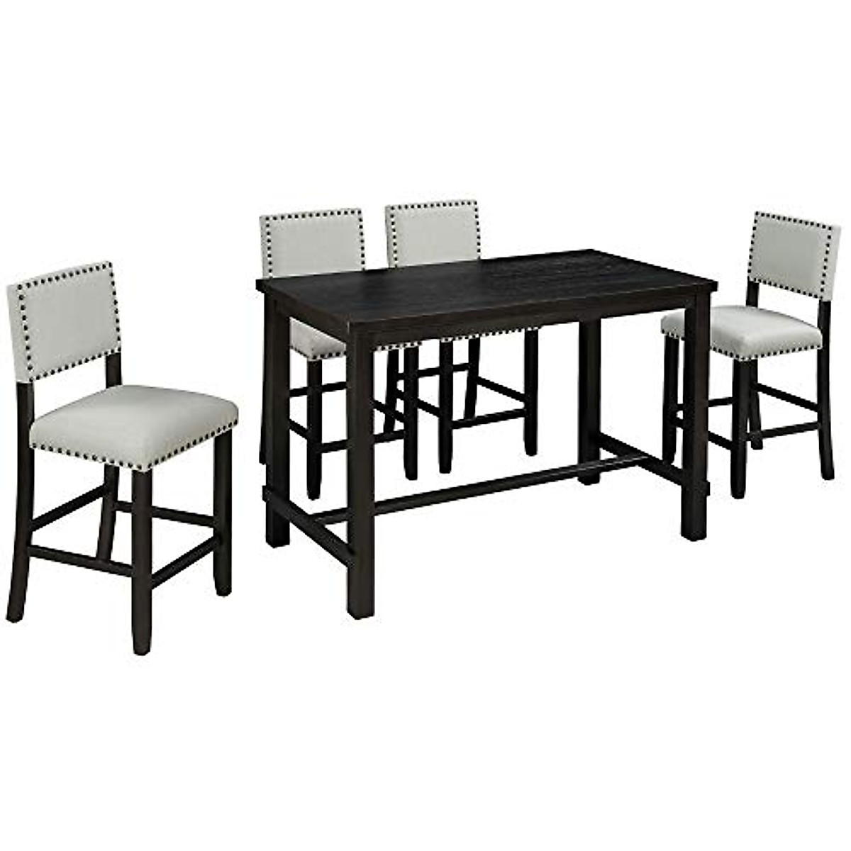 Modern 5 Piece Counter Height Dinig Table Set for 4, Upholstered Dining Table Set Include Rectangle Table and 4 Padded Chairs