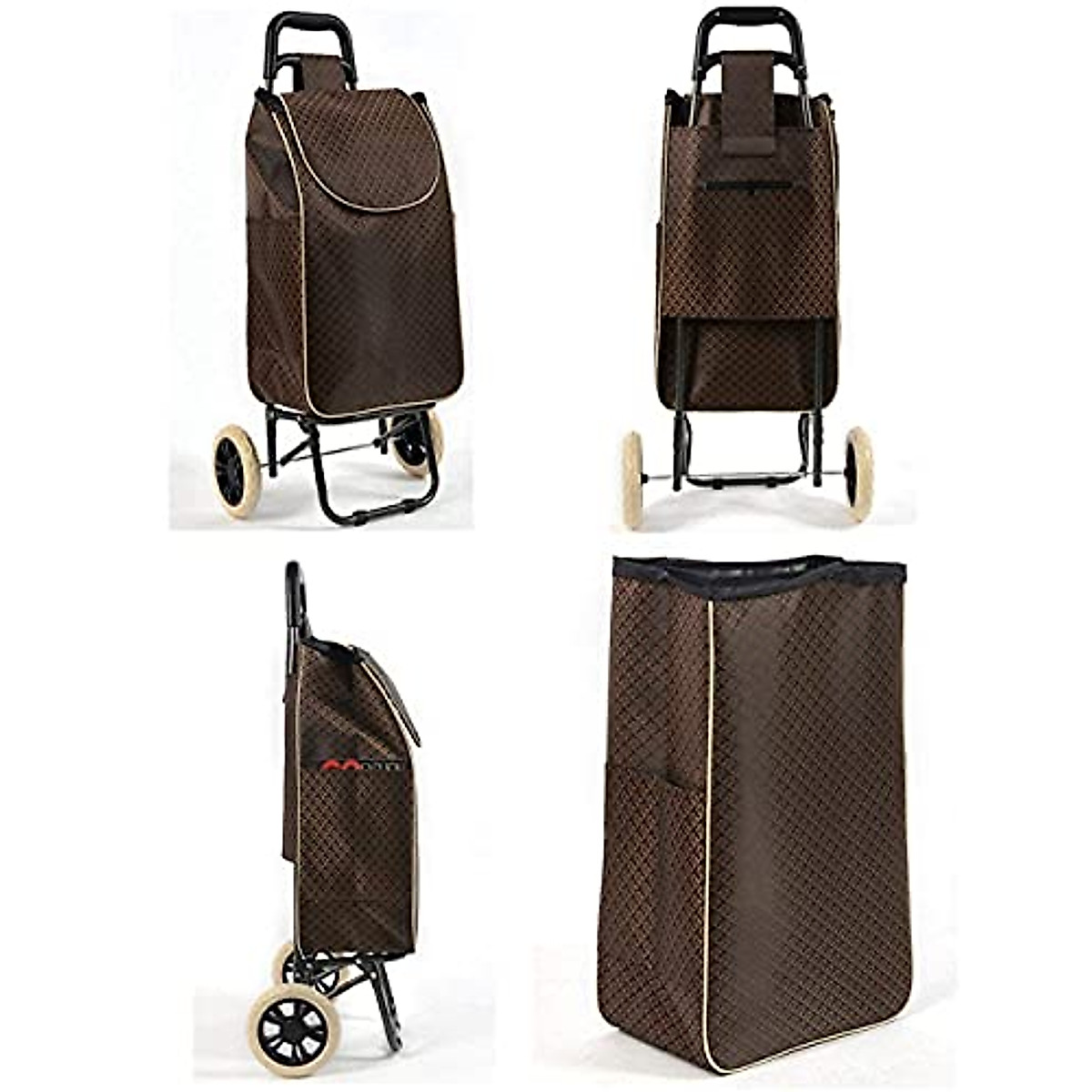 Shopping Trolley on Wheels Multi Function Shopping Cart High Capacity Steel Pipe Cart/Bag Car Luggage Cart/Collapsible Trolley Storage Hand Trucks,Red Wine ,