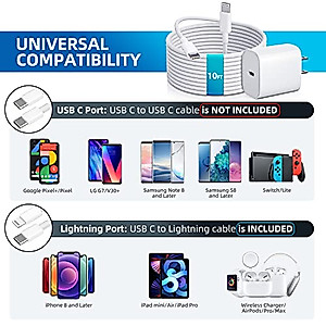 3-Pack iPhone 14 13 12 11 Fast Charger [Apple MFi Certified] 10FT iPhone Fast Charging 20W PD USB C Wall Charger Block USB C to Lightning Cable Fast Chargers for iPhone 14Pro/13Pro/12 Pro/11Pro/XS/XR