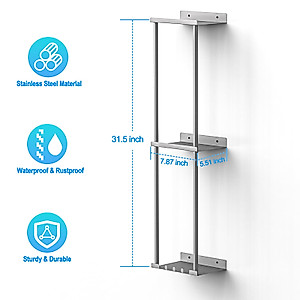 Liuoud Towel Rack For Bathroom, Wall Mounted Bath Towel Holder Storage Organizer For Rolled Towels, Vertical Towel Rack With Shelf Can Holds Up 6 Large Bath Towel, Silver Grey