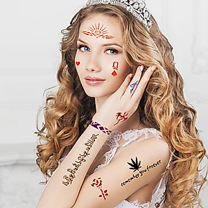 Tiebeauty 20 Sheets Glitter Tattoo Kit, 467 Pcs Henna Tattoo Stencils Airbrush Temporary Tattoos Templates for Girls and Boys Body Art, Suitable as Gift for Family/Friends (Black)