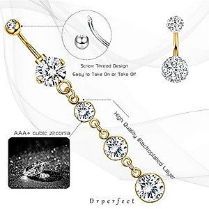Drperfect 14g Belly Button Rings Cute Cubic Zirconia Navel Ring Piercing, Surgical Steel Long Dangle Short Reverse Belly Button Jewelry for Women…