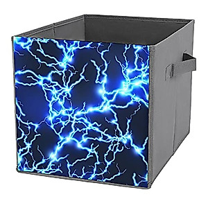 Blue Lightning Canvas Collapsible Storage Bins Cube Organizer Baskets with Handles for Home Office Car