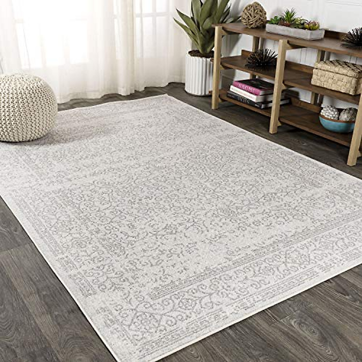 JONATHAN Y BMF108D-5 Bohemian Filigree Modern Indoor Area-Rug Floral Vintage Casual Easy-Cleaning High Traffic Bedroom Kitchen Living Room Non Shedding, 5 X 8, Grey