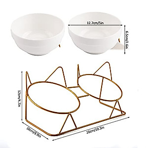 Trosetry Cat Bowls, Double Ceramic Pet Bowls with 15°Tilted Raised Stand for Food and Water, Anti Vomiting Cat Dish Feeder, Perfect for Puppy Cats and Small Dogs(Double Bowls1)