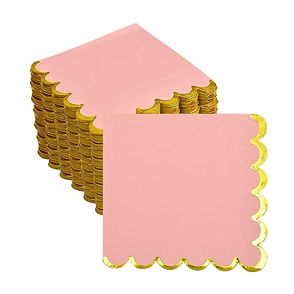 200 Pack Pink Paper Napkins Gold Foil Scalloped Cocktail Napkins Pink Disposable Beverage Napkins for Pink Themed Party Supplies Birthday Baby Shower Wedding Dinnerware Tableware Decorations