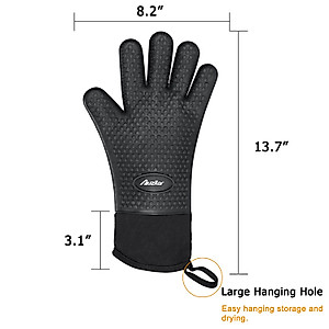 Auzilar Silicone Cooking Gloves, Grilling Gloves, Heat Resistant Gloves BBQ Kitchen Silicone Oven Mitts, Long Waterproof Non-Slip Potholder for Barbecue, Cooking, Baking