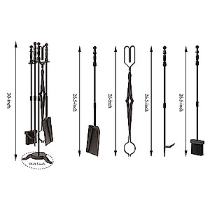 Fire Beauty Fireplace Tools Set 5 Pieces Wrought Iron Fire Tool Set for Outdoor/Indoor Fireplace Accessories Set