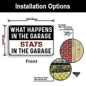 OMMIIY Decor 8''x12'' Vintage Tin Signs Garage Metal Sign Man Cave Wall Decor - What Happens In The Garage Stays In The Garage