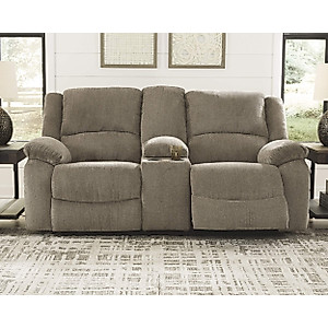 Signature Design by Ashley Draycoll Manual Double Reclining Loveseat with Center Console, Light Brown