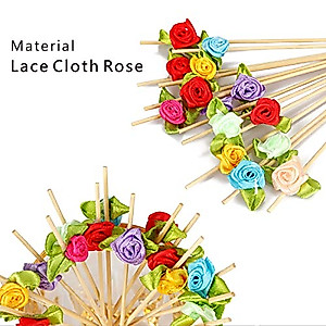 Minisland Multicolor Rose Flower Fancy Toothpicks for Appetizers 4.7 Inch Long Bamboo Cocktail Picks Bridal Shower Wedding Valentines Party Food Fruit Drinks Garnish Skewer Sticks 100 Counts -MSL129