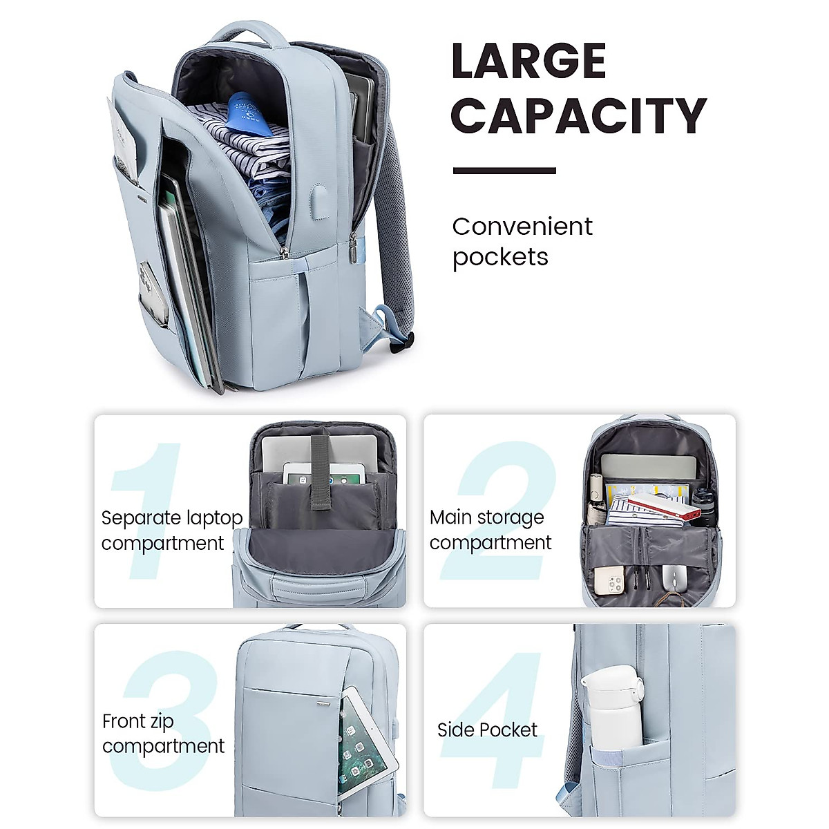 LOVEVOOK Laptop Backpack for Women, Unisex 15.6 inch Waterproof Travel Backpack, Work Backpack Casual Daypack with USB Charging Port, Computer Backpack for Business