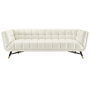 Modway Adept Contemporary Mid-Century Modern Performance Velvet Upholstered Tufted Sofa in Ivory