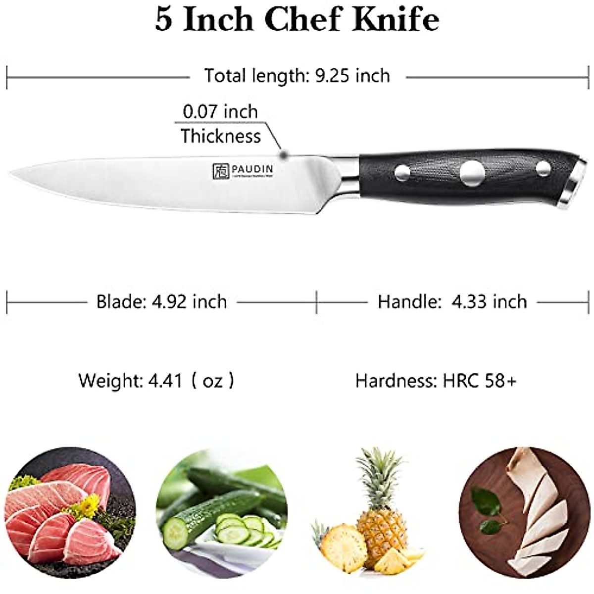 PAUDIN Chef Knife, 5 inch Professional Kitchen Utility Knife Forged of German Stainless Steel, Ultra Sharp Kitchen Knife with Triple Rivet G10 handle