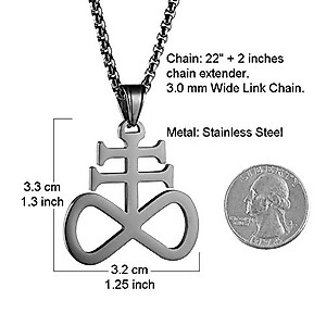HZMAN Unisex Stainless Steel Church of Satan Satanic Leviathan Cross Pendant Necklace,Religions Jewelry