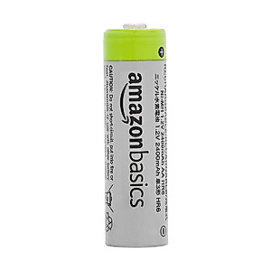 Amazon Basics 4-Pack Rechargeable AA NiMH High-Capacity Batteries, 2400 mAh, Recharge up to 400x Times, Pre-Charged
