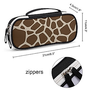 Giraffe Print PU Leather Pencil Pen Case Organizer Travel Makeup Handbag Portable Stationery Bag