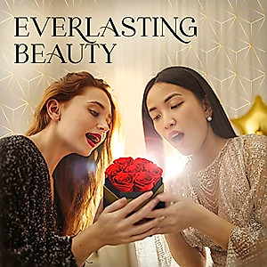 GLAMOUR BOUTIQUE 7-Piece Forever Red Rose Box - Preserved Roses in a Box, Immortal Roses in a Box That Last A Year - Eternal Rose Preserved Flowers for Delivery Prime Mothers Day & Valentines Day