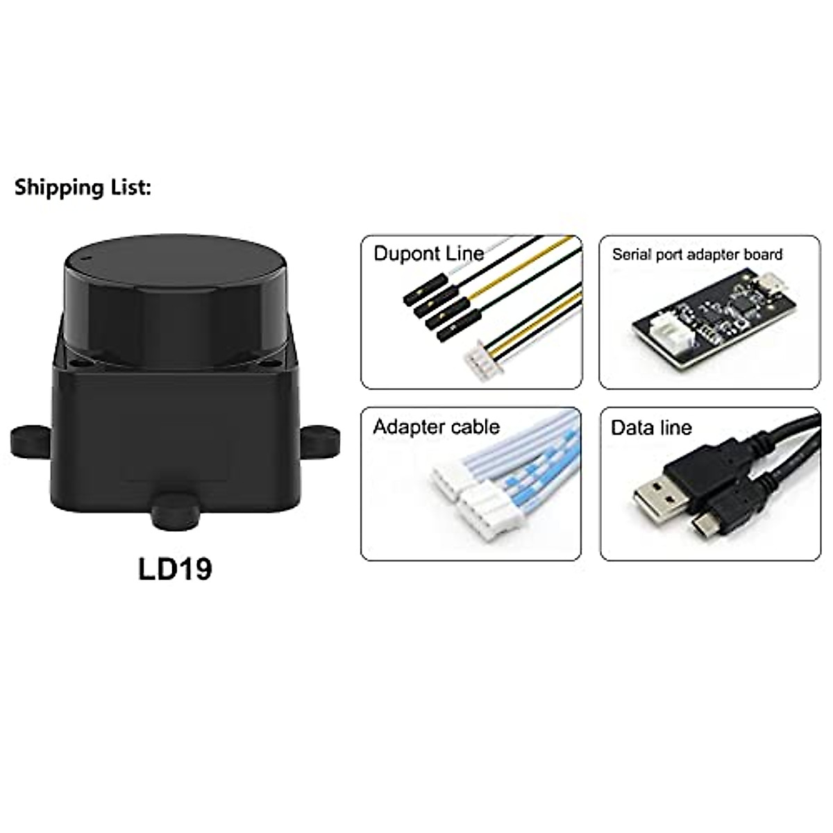 youyeetoo FHL-LD19 Lidar Sensor - 12Meter (39ft) 360° Ranging - Walnut Size, 30K lux Resistant - Provide ROS/ROS2/C/C++ SDK Raspberry Tutorial for Robots Drone SLAM, Lidar Scanner Kit with Adapter