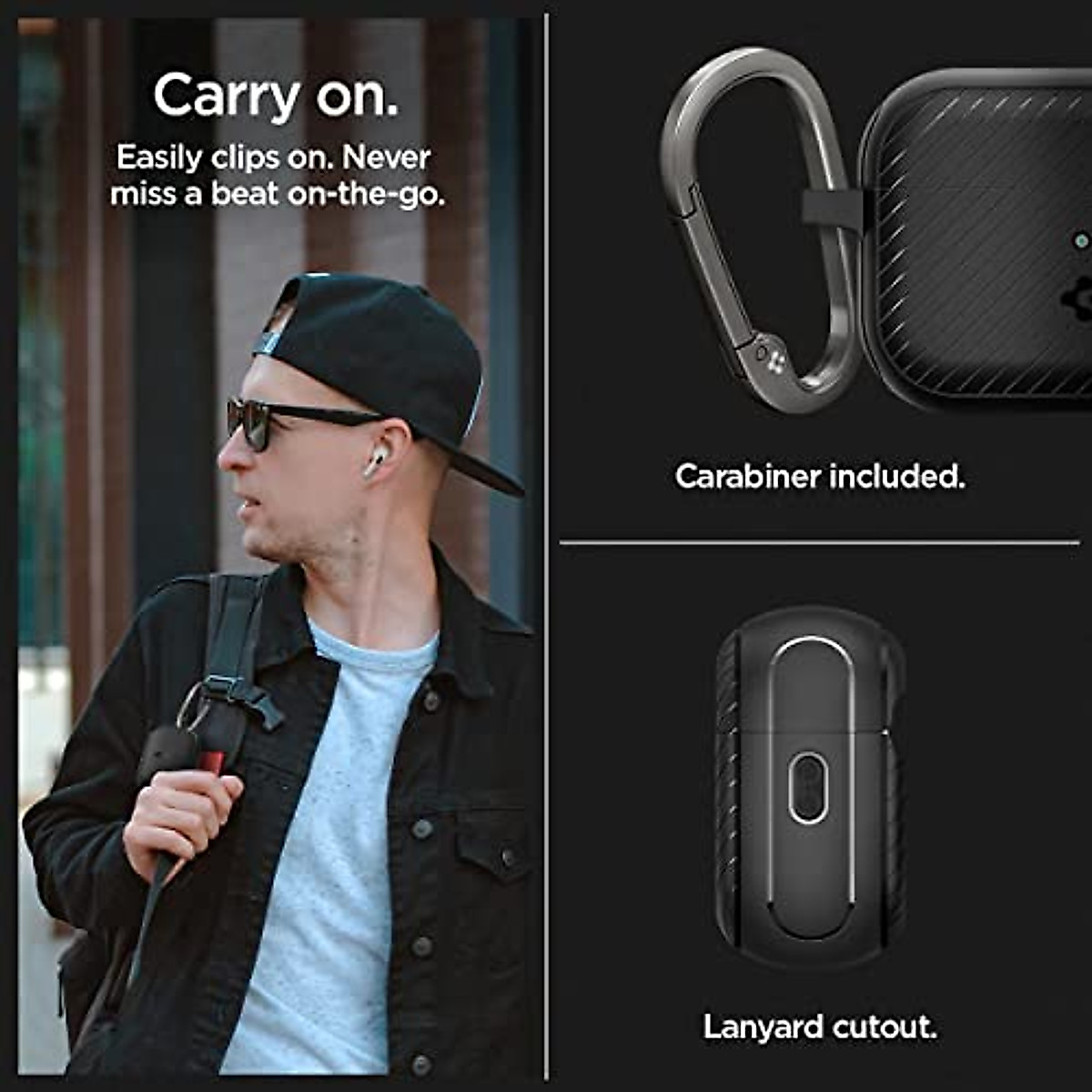 Spigen Mag Armor (Mag Fit) Designed for AirPods Pro 2nd Generation Case (USB-C/Lightening Cable) MagSafe Compatible Case Cover with Keychain (Magnets Embedded) - Matte Black