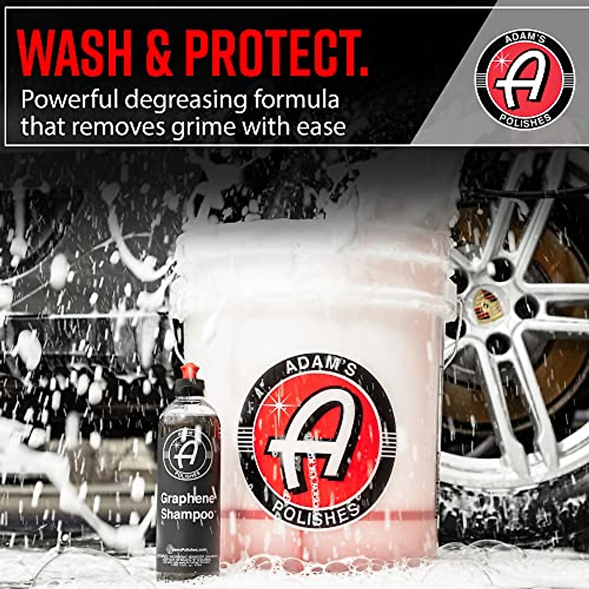 Adam's Graphene Shampoo 16oz - Graphene Ceramic Coating Infused Car Wash Soap - Powerful Cleaner & Protection In One Step - pH Neutral, High Suds For Foam Cannon, Foam Gun, Or Detailing Bucket