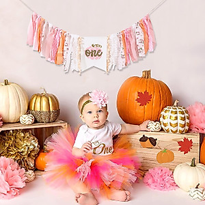 Pumpkin High Chair Banner for 1st Birthday - Our Little Pumpkin Banner, Halloween Birthday Banner, Baby Girl First Birthday Decorations, Fall Party Photo Prop