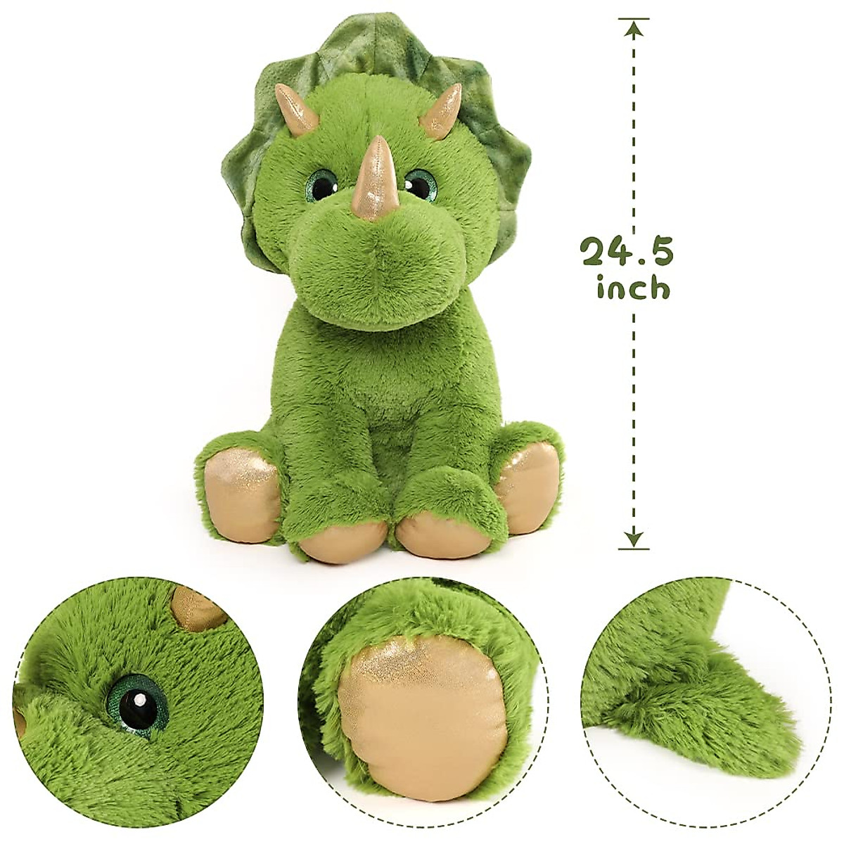 Muiteiur Triceratops Stuffed Animal Giant Dinosaur Stuffed Animal with 3 Little Baby Dinosaurs Green Triceratops Plush Toy Gift for Kids 24.5 inch