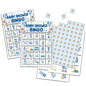 Chuxvon Balloon Bear Bingo Cards, Watercolor Blue Baby Shower Bingo Game for 24 Players, Gender Reveal Party Games, Family Friends Activities, Baby Shower Party Favors Supplies Decorations(B02)