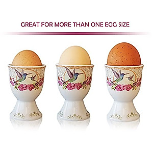 NobleEgg Egg Cups for Soft Boiled Eggs - Vintage Style Porcelain Egg Cups Holders, Authentic Egg Spoons 18/10 Stainless Steel