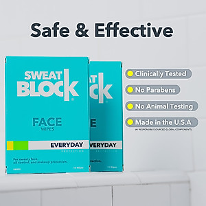 SweatBlock Antiperspirant Face Wipes for Men & Women - 15 Count - Helps Control Oily Skin, Reduce Shine & Facial Perspiration - Clinically Tested - Vitamin E