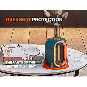 Ceramic Space Heater for Indoor Use, Overheat Protection, Tip-Over Protection, Low Noise Heating, Safe Electric PTC Portable Fan for Office Home Room, White Smart Handy Warmer for Bedroom Desktop