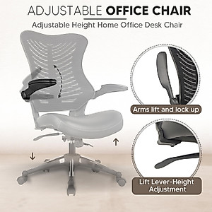 OFFICE FACTOR Executive Ergonomic Office Chair Back Mesh Bonded Leather Seat Flip-up Arms Molded Seat with a 55kg Foam Density Double Handle Mechanism You Can Lock The Back in Any Position (Black)