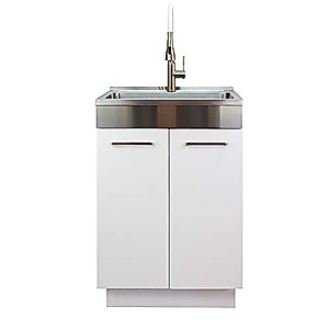 Transolid TCAM-2420-WS 24-in x 20-in x 34.6-in Laundry Sink Cabinet with Faucet and Accessories, White