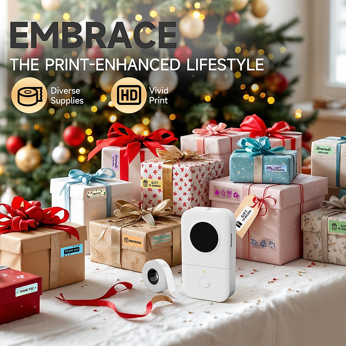 Phomemo Label Maker Machine with Tape, D30 1/2 Inch Bluetooth Mini Portable Lable Printer,Labeler for Office Home School Organization,for Android iOS,Gift for Women Men(USB Rechargeable)-White