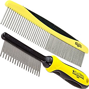 ShedTitan Metal Dog Comb for Matted Hair & Detangler Combs Set - Remove Tangles & Matted Fur - Easy Safe Cat & Dog Combs for Grooming Doodles