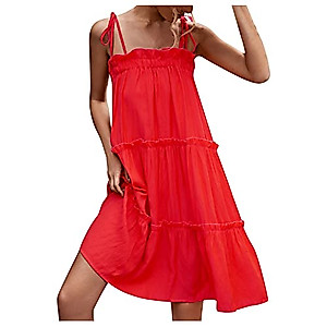 Long Sleeve Black Dress, Sequin Shirt Dress Silk for Women, Women's Casual Dresses Prime Summer Dress Maxi Dresses 2023 Maternity Dress Short Fitted Casual with Pockets Short (M, Red)