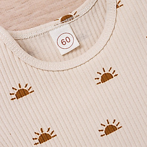 Aweyoo Baby Boy Girl Summer Clothes Set Sun Print Ribbed Crew Neck Short Sleeve T-shirt Tops + Shorts 3-6 Months